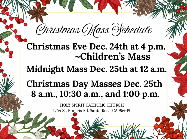 CHRISTMAS DAY CATHOLIC MASSES – Holy Spirit Church 1244 St Francis Road ...